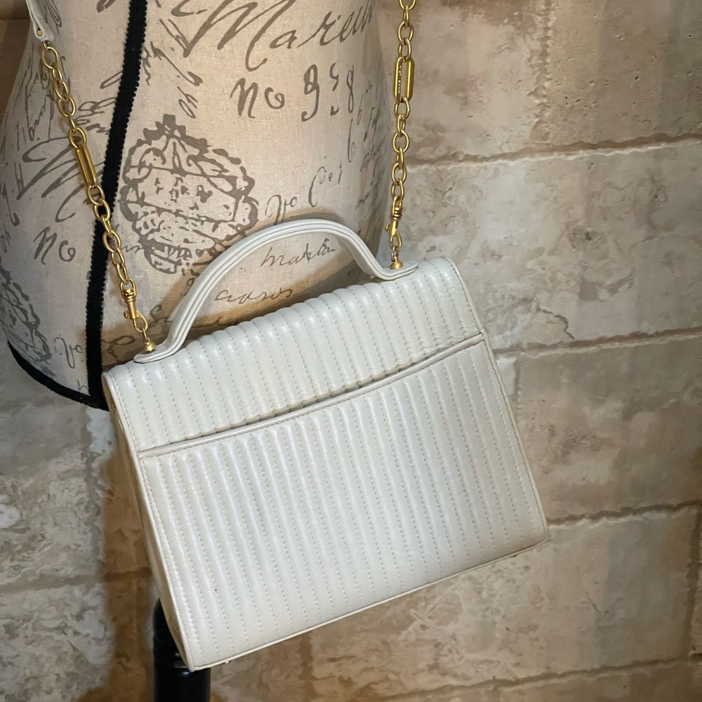 Anne Klein 80s Vintage White Leather Handbag - Gem